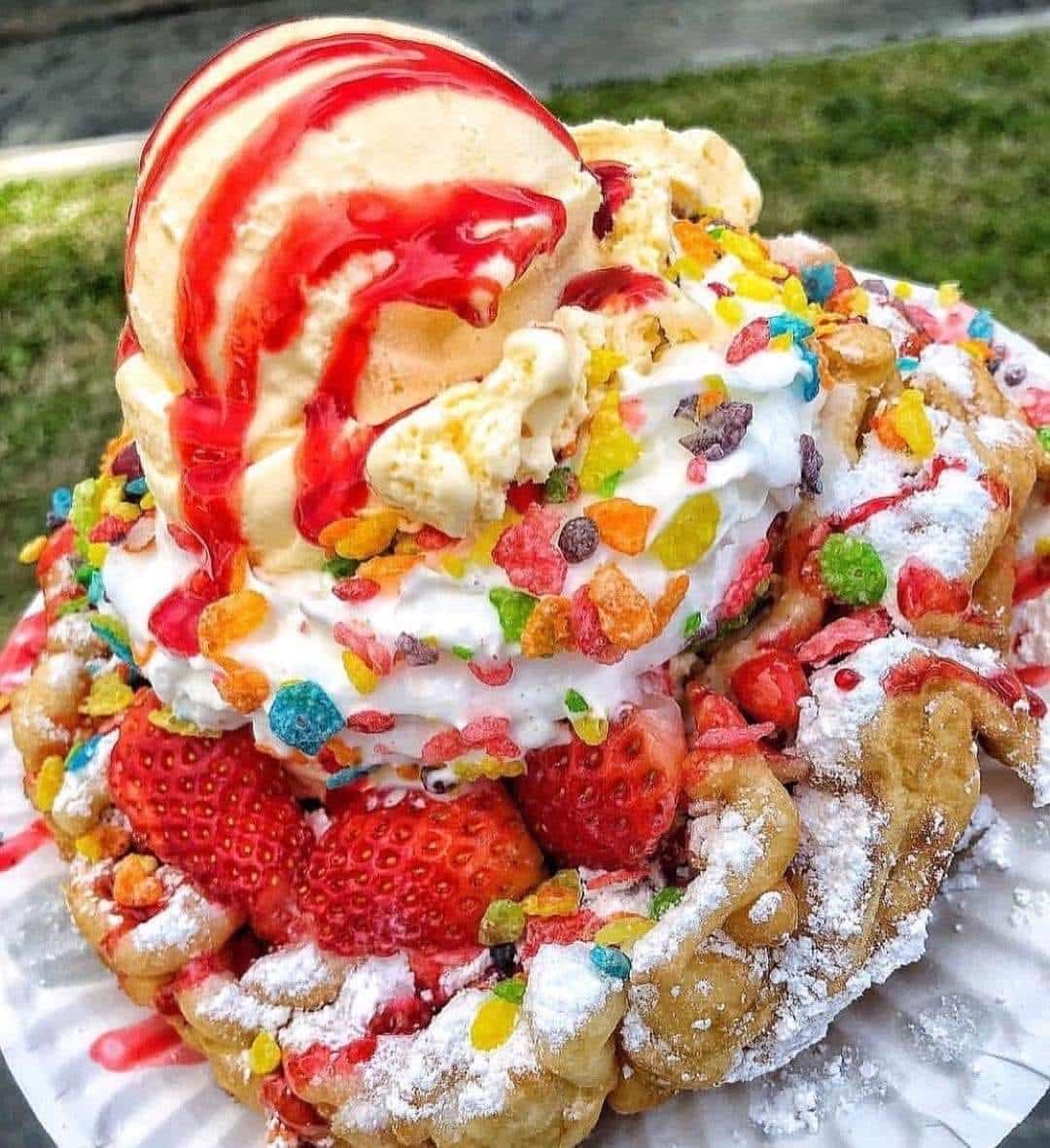 Fruity Pebbles Funnel Cake Sundae - Nine Recipes