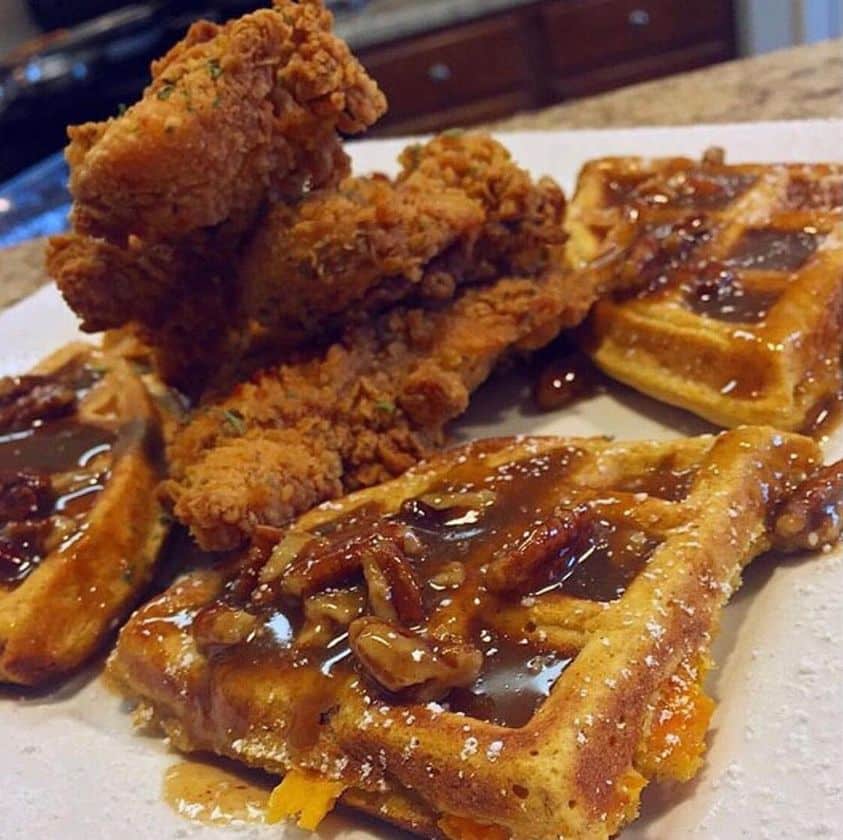 Maple Fried Chicken and Savory Cornbread Waffles - Easy Family Recipes